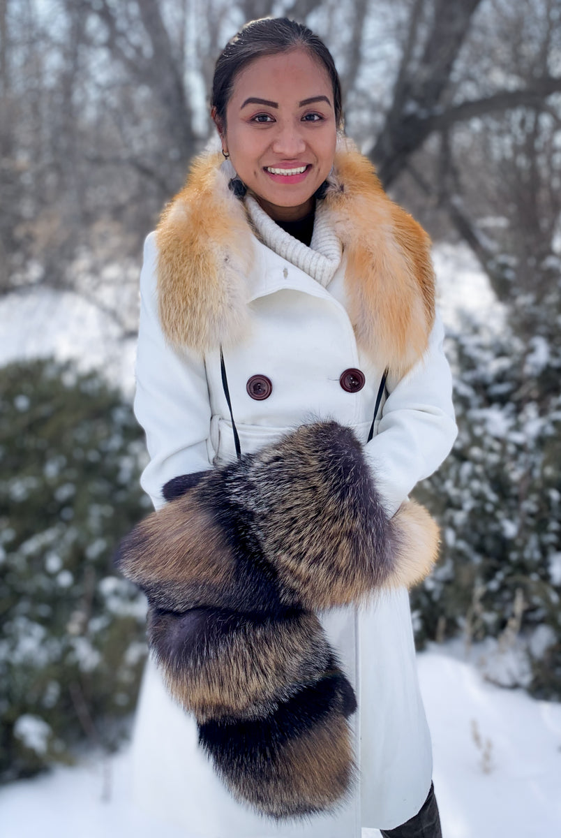 Red Fox Scarf with Pompoms – Canada Fur Company